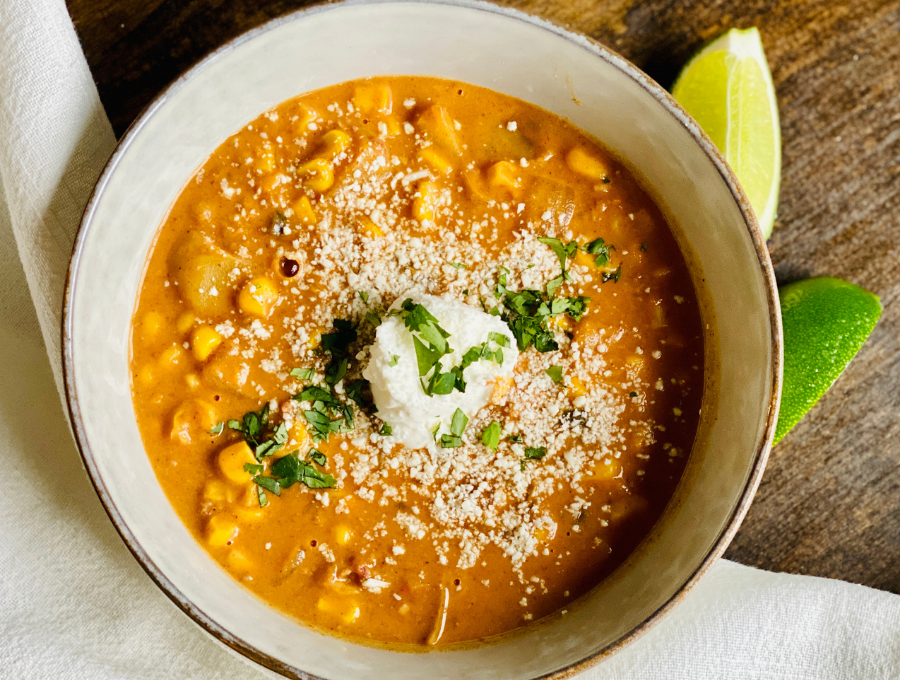 Mexican Street Corn Chowder with Chorizo - The Town Tarte